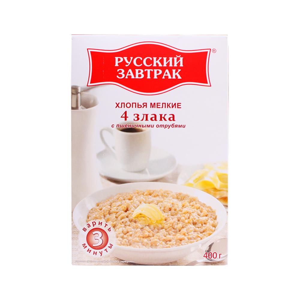 Хлопья 4 злака с отрубями Русский завтрак 400 г/12 шт